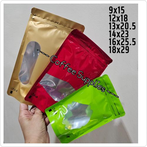 Jual Pouch Window Merah Emas Hijau kemasan jendela packaging hamper ...