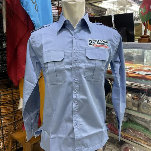Jual Kemeja kantong 2 biru prabowo gibran lengan panjang ukuran 4L-5L ...