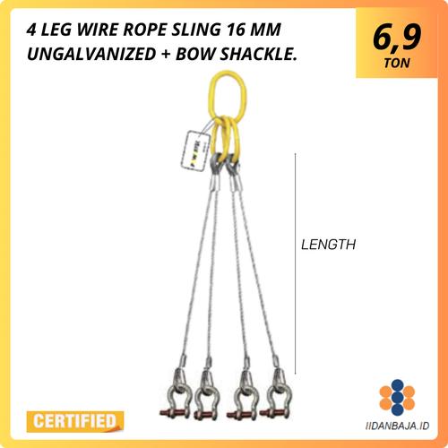 Jual 4 LEG WIRE ROPE SLING 16 MM UNGALVANIZED + BOW SHACKLE. SWL 6.9 ...