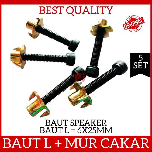 Jual Isi 5 Set Baut Kunci L 6 x 25mm + Mur Tanam Cakar Untuk Speaker ...