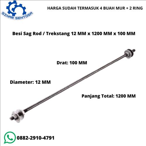 Jual Sag Rod / Trekstang 12 mm x 1200 mm x 100 mm Drat Kiri Kanan ...