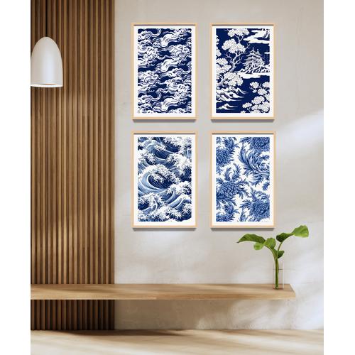 Jual Great Wave Lukisan Jepang Warna Biru,Wall Decor Oranment Patern ...