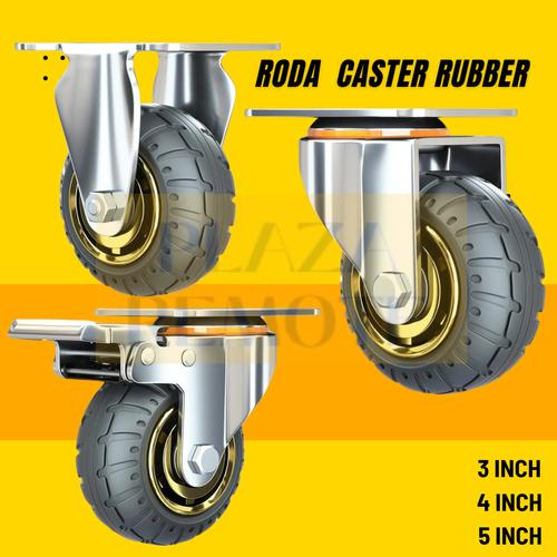 Jual RODA TROLY CASTER BAHAN RUBBER HITAM REM HIDUP MATI 3 4 5 INCH ...