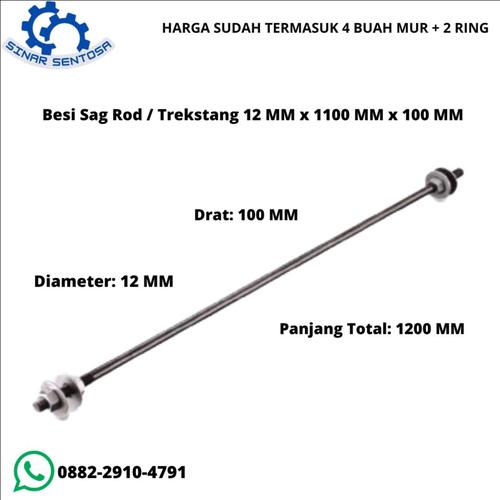 Jual Sag Rod / Trekstang 12 mm x 1100 mm x 100 mm Drat Kiri Kanan ...