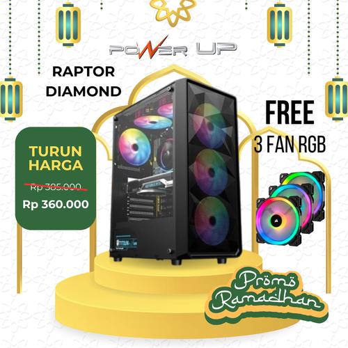 Jual Power Up Casing Gaming Raptor Diamond Mid Tower ATX 3 Fan Case RGB ...