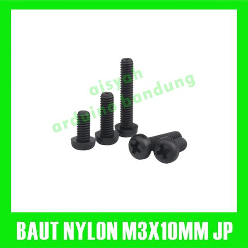 Jual Baut Plus Nilon M3x10 Hitam Round Head Screw Baut JP Plastik Nylon ...