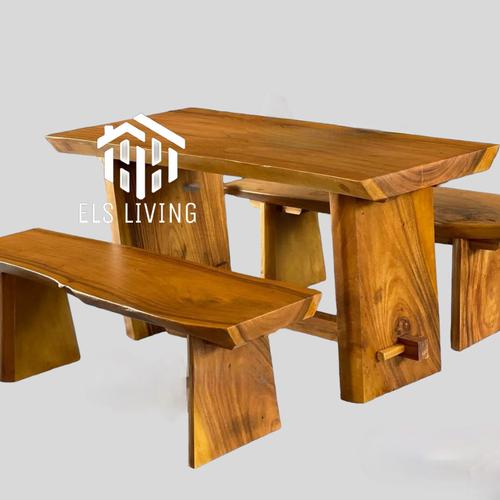 Jual Set Meja Kursi Panjang Cafe Kayu Trembesi Utuh - Kab. Jepara - ELS LIVING | Tokopedia