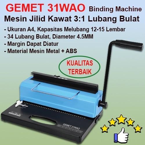Jual Mesin Jilid Binding Kawat GEMET 31WAO, Kertas A4 Lubang Bulat Wire ...