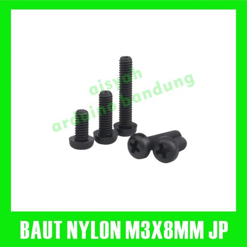 Promo Baut Plus Nilon M3x8 Hitam Round Head Screw Baut JP Plastik Nylon ...