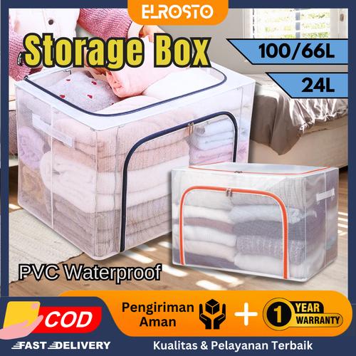 Jual 24/66/100L Storage Box Baju Kotak Penyimpanan PVC Lipat - Gray ...