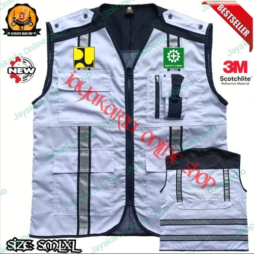 Jual ROMPI SAFETY VEST 3M SCOTLITE JAPAN DRILL PUTIH HITAM-ROMPI 3M ...