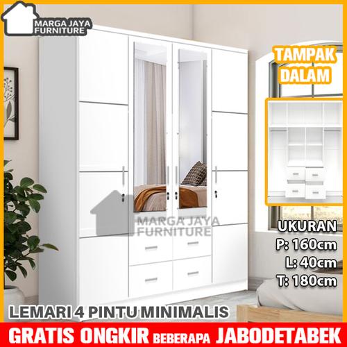 Promo Lemari Pakaian 4 Pintu Full Putih + Laci dan Cermin Minimalis ...