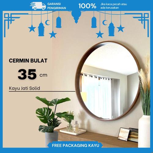 Jual Cermin bulat 35 cm/ frame bulat kayu jati minimalis/ cermin ...