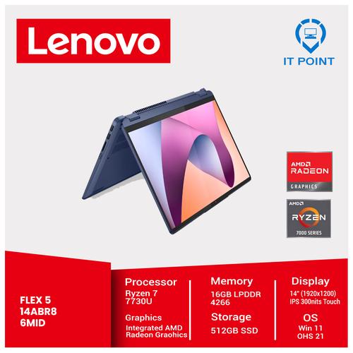 Jual Lenovo Flex 5 14abr8 R7-7730U 16Gb 512Ssd 14 Windows 11 OHS Abyss ...