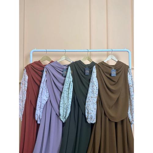 Jual Baju muslim wanita gamis syari dress motif haura set crinkle ...