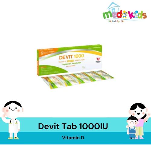 Jual Vitamin D3 DEVIT 1000 IU Tablet Kunyah Vit D Box isi 30 Tablet ...