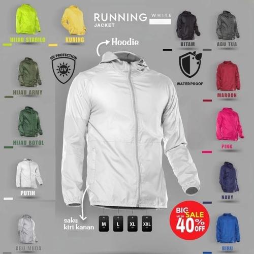 Jual Jaket Sepeda/Running Waterproof Pria/Wanita - Putih, L - Kab ...