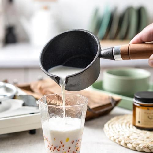 Promo Panci Wajan Cast Iron Milk Pot 13 Cm Wooden handle Pegangan kayu ...