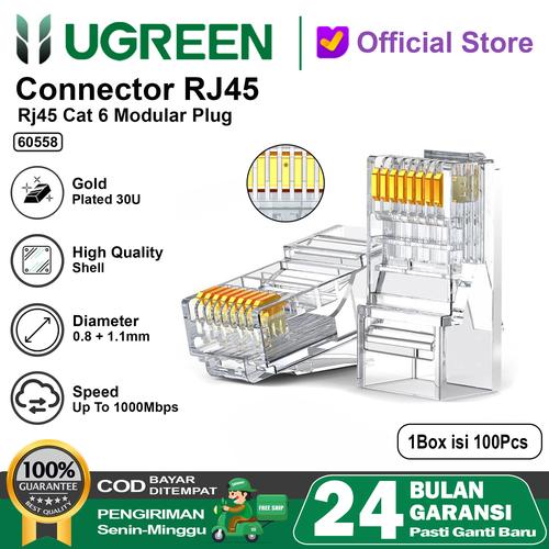 Jual Connector RJ45 UGREEN Cat5e UTP Full Tembaga Modular Plug 100pcs ...