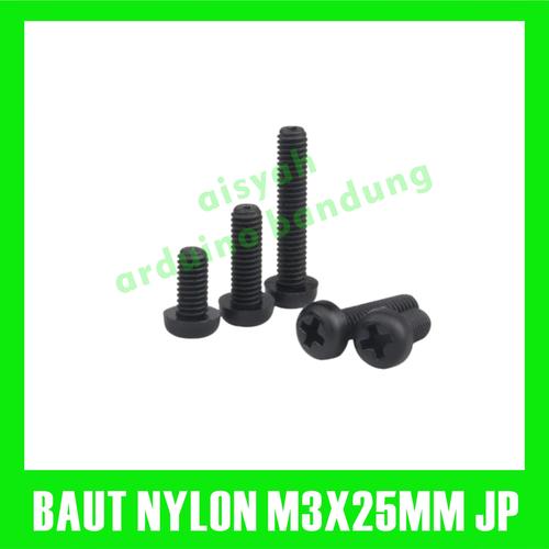Promo Baut Plus Nilon M3x25 Hitam Round Head Screw Baut JP Plastik ...