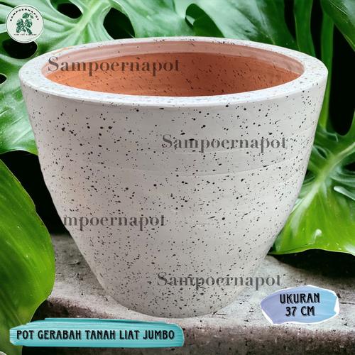 Promo POT BUNGA GERABAH TANAH LIAT MOTIF SPRINKLE PUTIH D37 T30 - PUTIH ...