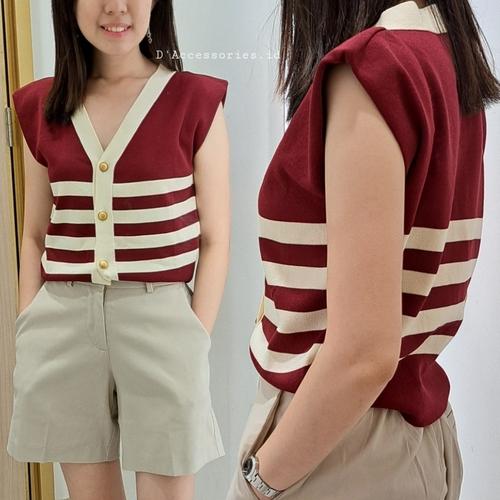 Jual Valinda Knit Top BKK / stripe knit vest V neck / baju rajut kerah ...