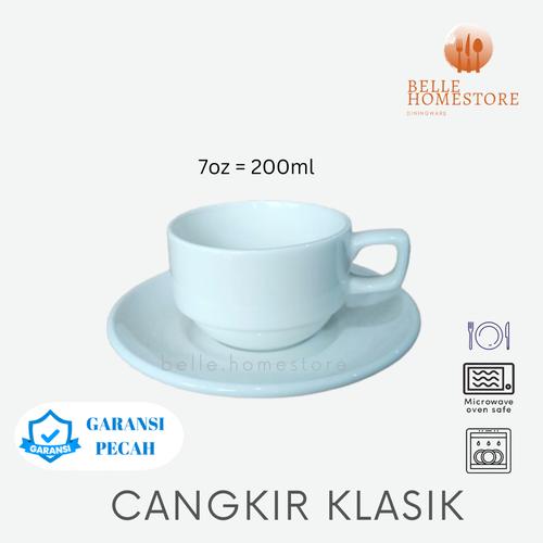 Jual Cangkir kopi set keramik putih stackable tea cup saucer 200ml ...