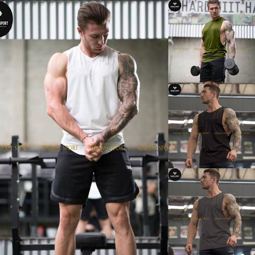 Jual Singlet Kaos Tanpa Lengan Polos Pria Low Cut Over Size For Fitnes ...