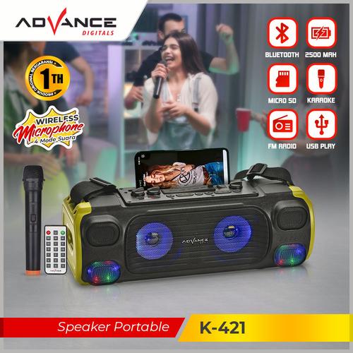 Promo Speaker Advance K421 Bluetooth Portable 4 inch karaoke mic wireless - Biru Cicil 0% 3x ...