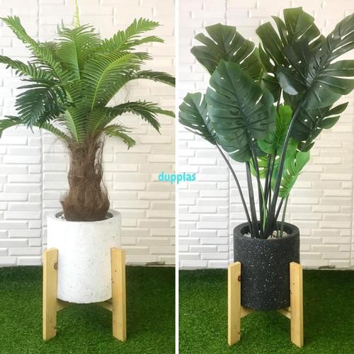 Jual Pohon Artificial Palem Botol & Monstera Latex Standing Kayu Pot ...