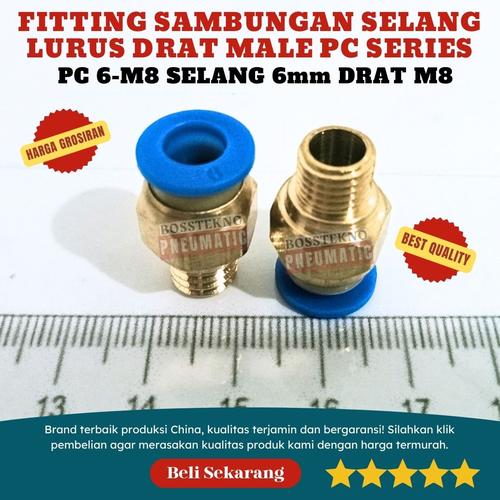 Jual FITTING PC 06 M8 SAMBUNGAN LURUS NEPEL SELANG PU UKURAN PC 6mm ...