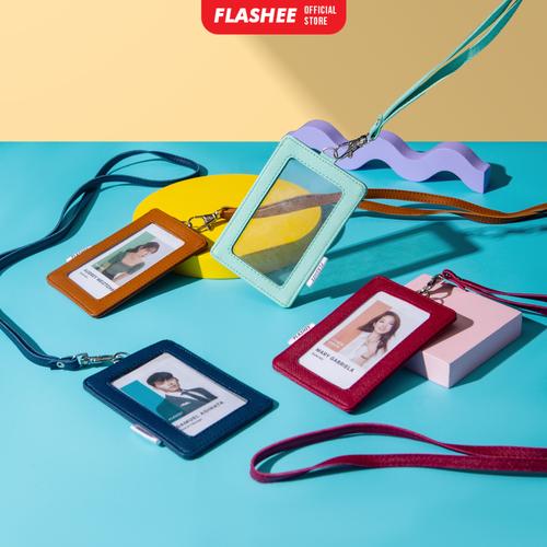 Jual ID Card Holder Name Tag Lanyard Kulit Dua Sisi Transparan ...