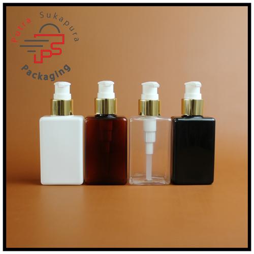 Jual botol pump 100ml kotak/botol lotion pump 100ml/pump alumunium gold - BOTOL COKLAT - Kab ...