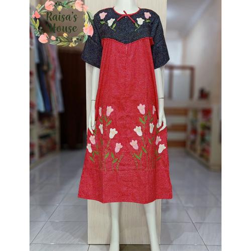 Jual Daster Tunik Bordir Khas Malang - Lengan Pendek | Hitam Merah ...