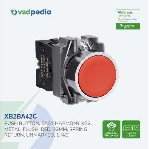 Jual SCHNEIDER HARMONY XB2 PUSH BUTTON METAL FLUSH RED TOMBOL TEKAN MERAH 22MM 1NC SPRING ...