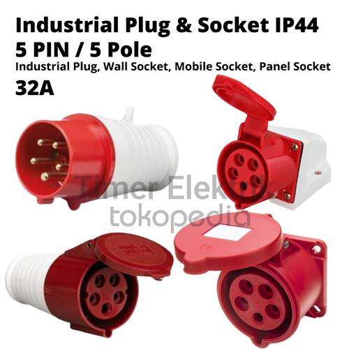 Jual Industrial Plug & Socket IP44 5 Pin / 5 Pole 32A Berbagai Variant ...