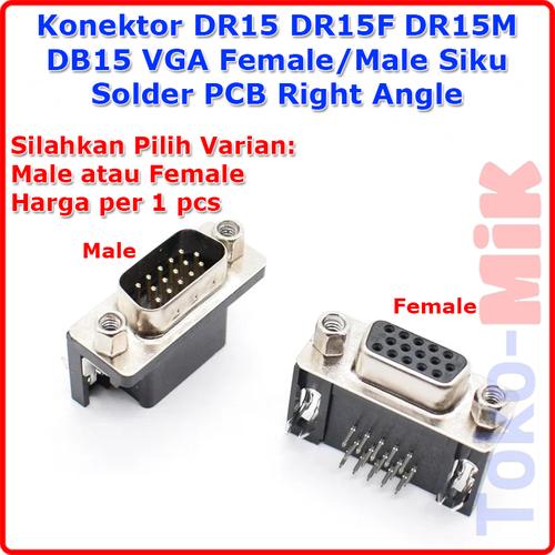 Jual Konektor DR15 DB15 VGA 15 Pin Female Male PCB Siku Solder 90 Derajat - DR15-MALE-VGA ...