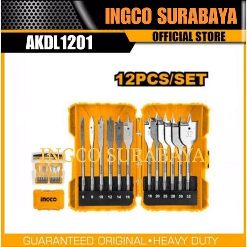 Jual INGCO AKDL1201 12PCS FLAT WOOD BITS (6-32MM) MATA BOR KAYU KIPAS ...