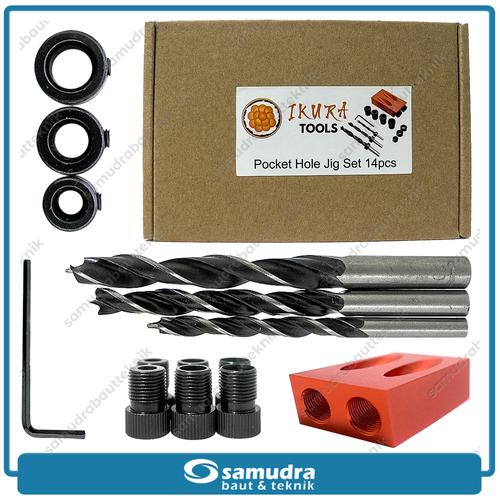 Jual Pocket Hole Jig Set 14 pcs IKURA Mata Bor Dowel Penyambung Kayu ...