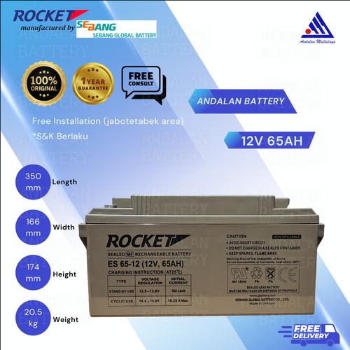Jual Baterai UPS Rocket 12V 65Ah Batere VRLA ES 65-12 Aki Kering 12V ...