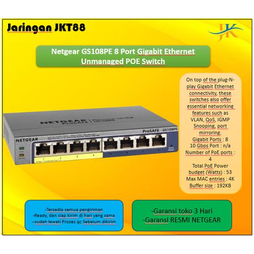 Jual Netgear GS108PE 8 Port Gigabit Ethernet Unmanaged POE Switch ...