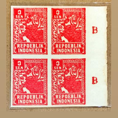 Jual PRANGKO INDONESIA 1946 REVOLUSI JAWA 3 sen IMPERF BLOK-4. MARGIN ...