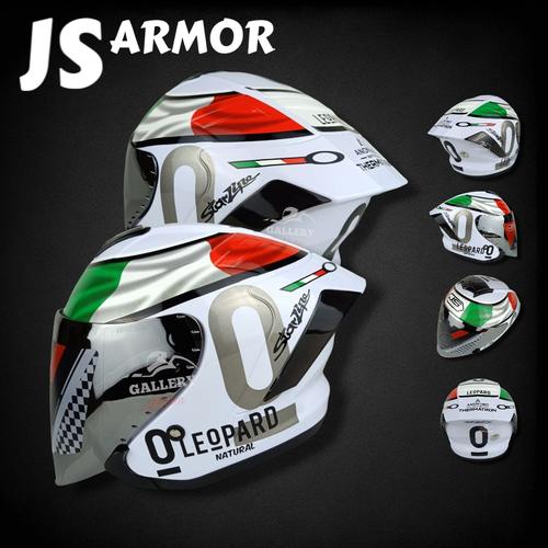 Promo JS ARMOR LEOPARD PUTIH | HELM HALF FACE SNI - Silver - Kota ...