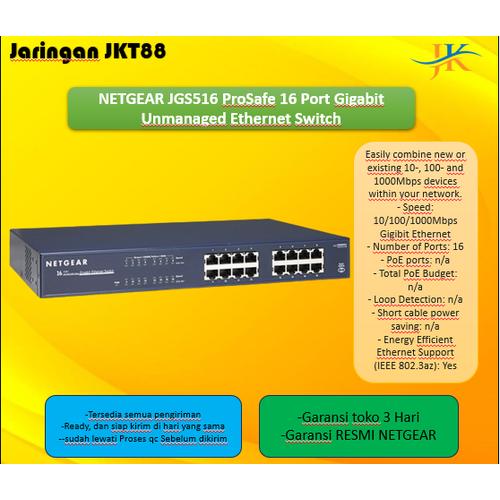 Jual NETGEAR JGS516 ProSafe 16 Port Gigabit Unmanaged Ethernet Switch ...