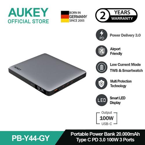Jual AUKEY Powerbank 20000mah PB-Y44 Grey USB C 100W PD 3.0 PPS - Kota ...