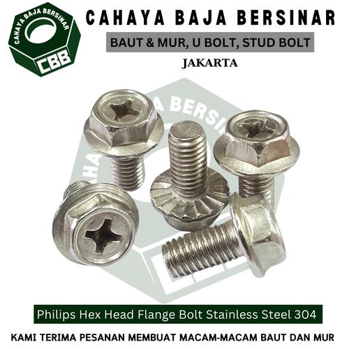 Jual Philips Hex Head Flange Bolt Stainless Steel 304 M6 x 16mm (Baut ...