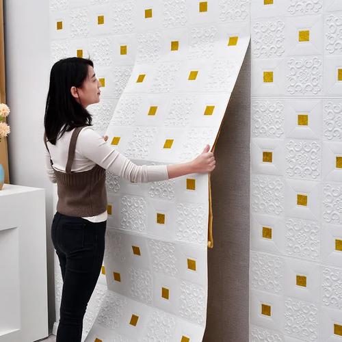Promo Wallpaper Stiker Dinding Ceiling 3D Foam Motif Batik 003 - Gold ...