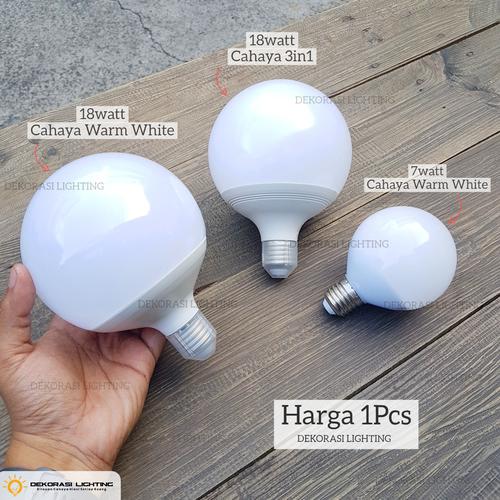Jual Lampu bohlam led e27 7w 220v bola susu bulat warm white diameter ...