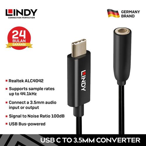 Jual LINDY USB Type C to Aux 3.5mm HIFI DAC Amp Active Audio Converter ...