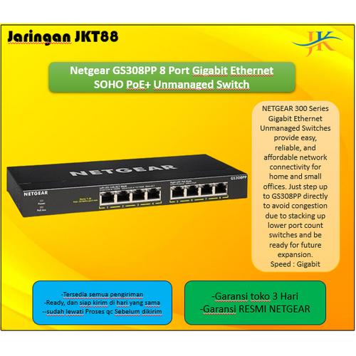 Jual Netgear GS308PP 8 Port Gigabit Ethernet SOHO PoE+ Unmanaged Switch ...